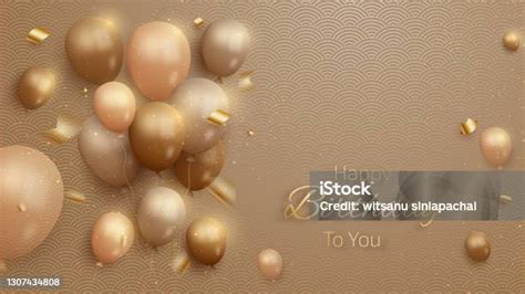 고급 풍선과 리본 생일 축하 카드 3d 사실적인 스타일 금 금속에 대한 스톡 벡터 아트 및 기타 이미지 금 금속 금색 생일 Istock