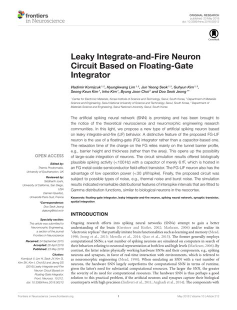 Pdf Leaky Integrate And Fire Neuron Circuit Based On Floating Gate Integrator