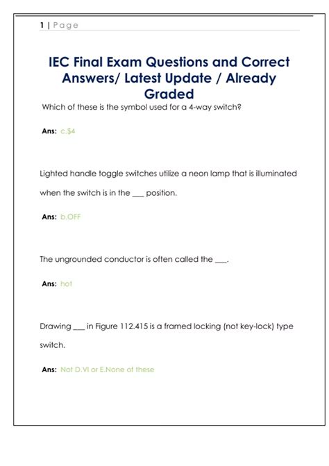 IEC Final Exam Questions And Correct Answers Latest Update Already Graded IEC Stuvia US