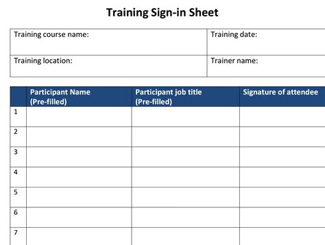 Training Class Sign In Sheet Recycled