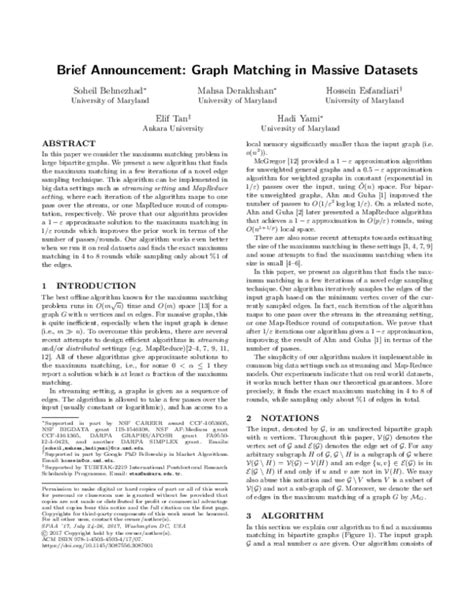 Pdf Brief Announcement Graph Matching In Massive Datasets