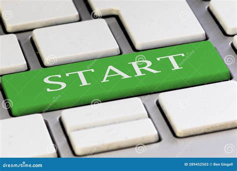 Green Start Button On A Keyboard Stock Image Image Of Background Message
