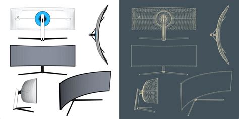Vector Desktop Monitor Computer Screen Illustration Line Blueprint Wireframe With Transparent