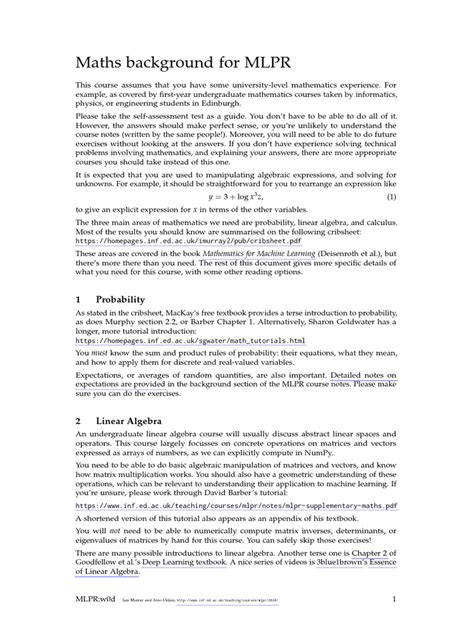 Machine Learning And Pattern Recognition Maths Pdf Matrix Mathematics Linear Algebra