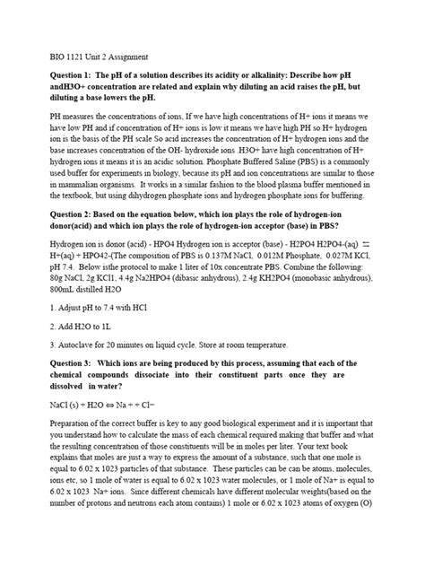 Bio 1121 Unit 2 Assignment Pdf Mole Unit Ph