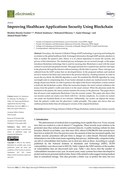 Pdf Improving Healthcare Applications Security Using Blockchain