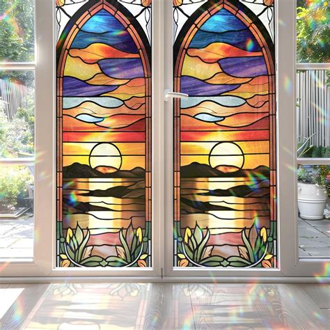 Sunset Stained Glass Window Film Decorative Sunset Stained