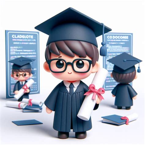 Cute 3d Style Chibi Programmer Dressed In A Graduation Cap And Gown