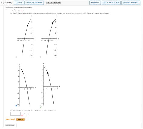 solved help eliminate the parameter to find a cartesian