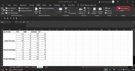 how to conduct anova two factor with replication in excel