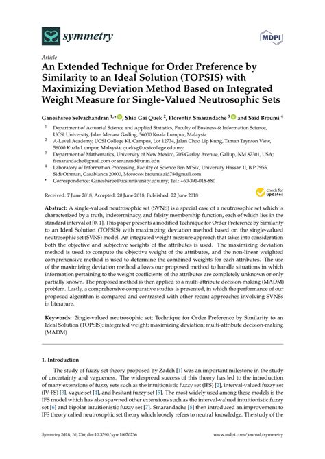 Pdf An Extended Technique For Order Preference By Similarity To An Ideal Solution Topsis