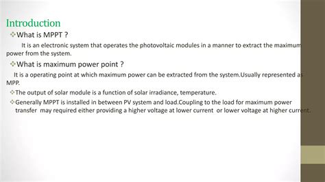 Maximum Power Point Tracking Mppt Pptx