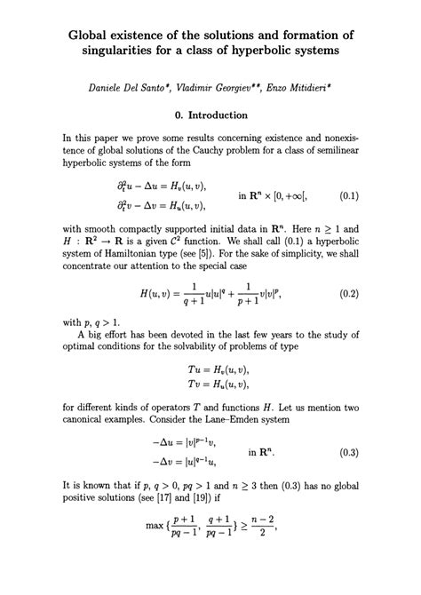 Pdf Global Existence Of Solutions And Formation Of Singularities For A Class Of Hyperbolic Systems