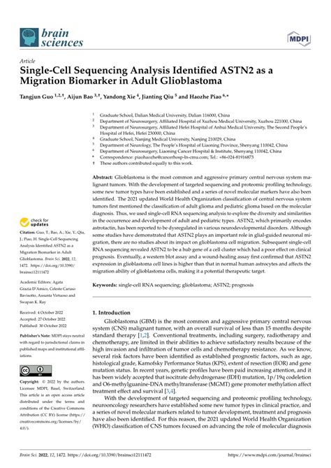 Pdf Single Cell Sequencing Analysis Identified Astn2 As A Migration Biomarker In Adult
