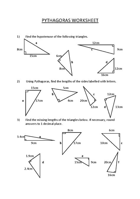 [364605 ]pythagoras Revision Pythagoras Worksheet Find The Hypotenuse