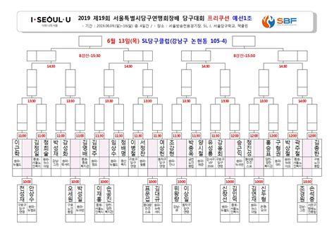 대회정보 공지사항 대진표 공지 제19회 서울특별시당구연맹회장배 당구대회 생활체육 어르신부