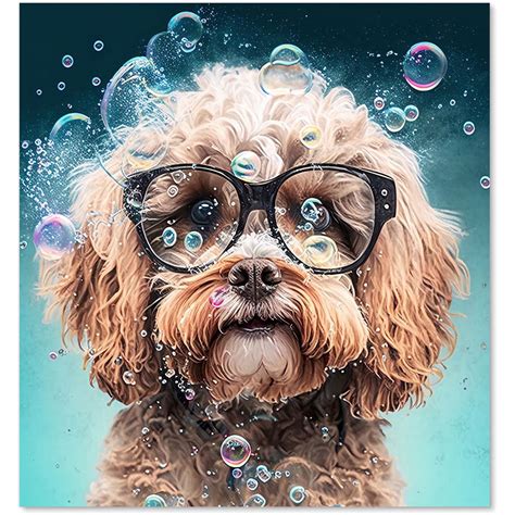 Warren Reed Designer Cavapoo Dog With Glasses Splashart Glass Kitchen