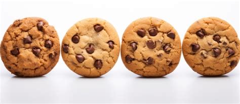 Five Chocolate Chip Cookies Lined Up In A Row Premium Ai Generated Image