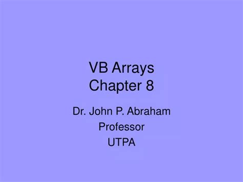 Ppt Vb Arrays Chapter 8 Powerpoint Presentation Free Download Id