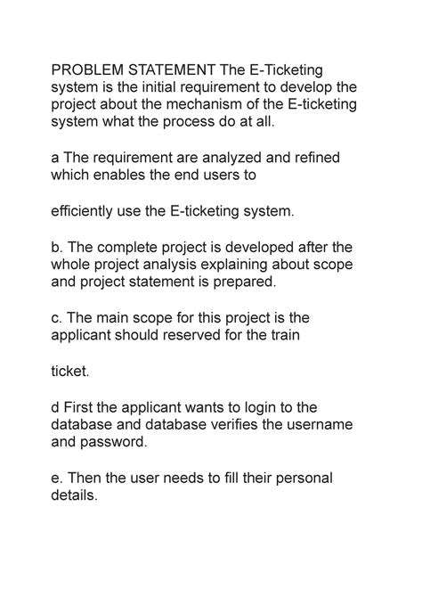 Pbs Important Problem Statement The E Ticketing System Is The