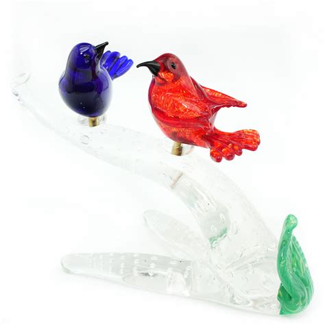 Couple Of Birds On Branch Glass Sculpture Original Murano Glass Omg