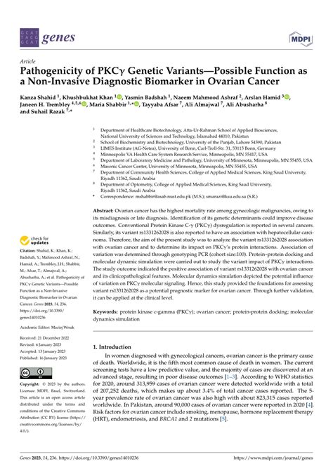 Pdf Pathogenicity Of Pkcγ Genetic Variants—possible Function As A Non Invasive Diagnostic