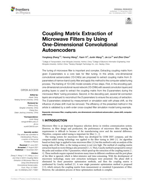 Pdf Coupling Matrix Extraction Of Microwave Filters By Using One Dimensional Convolutional