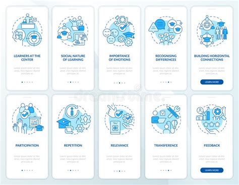 Principles Of Learning Blue Onboarding Mobile App Screen Set Stock Vector Illustration Of Idea