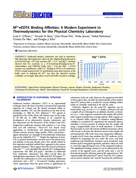 Pdf M2•edta Binding Affinities A Modern Experiment In