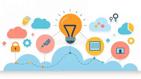 Creative Technology And Innovation Icons On Cloud Background Stock