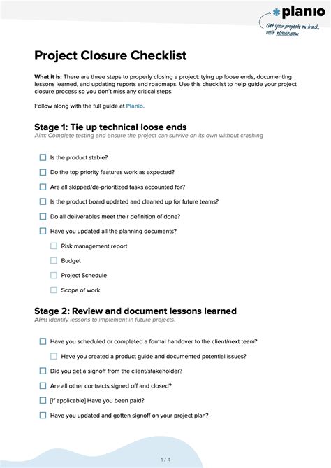 》project Closeout Checklist Template