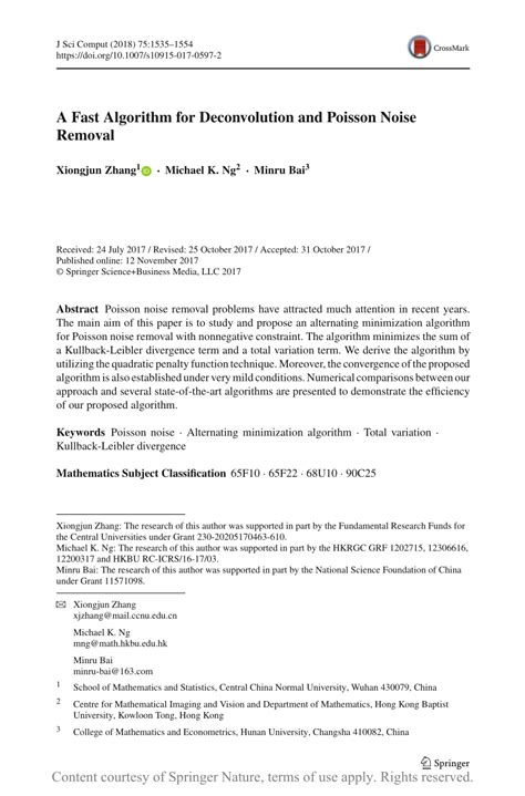 A Fast Algorithm For Deconvolution And Poisson Noise Removal Request Pdf