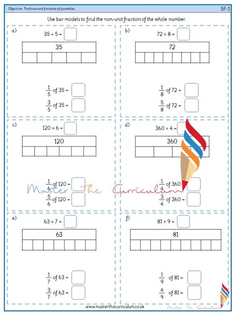 Find Non Unit Fractions Of Quantities 3 Master The Curriculum Worksheets Library