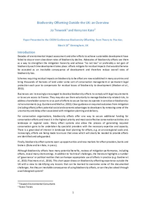 pdf biodiversity offsetting outside the uk an overview