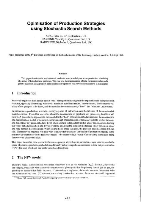 Pdf Optimisation Of Production Strategies Using Stochastic Search Methods
