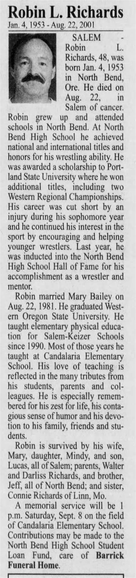 Obituary For Robin L Richards