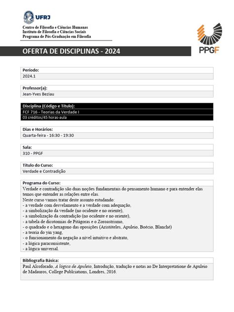 Disciplinas Ppgf Catalogo 2024 1 Pdf Justiça Crime E Violência