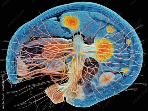 An Intricate Cross Section Of The Human Brain Displaying Complex Neural Pathways And