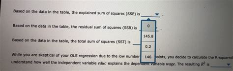 Solved Calculating SSR SSE SST And R Squared Suppose Chegg