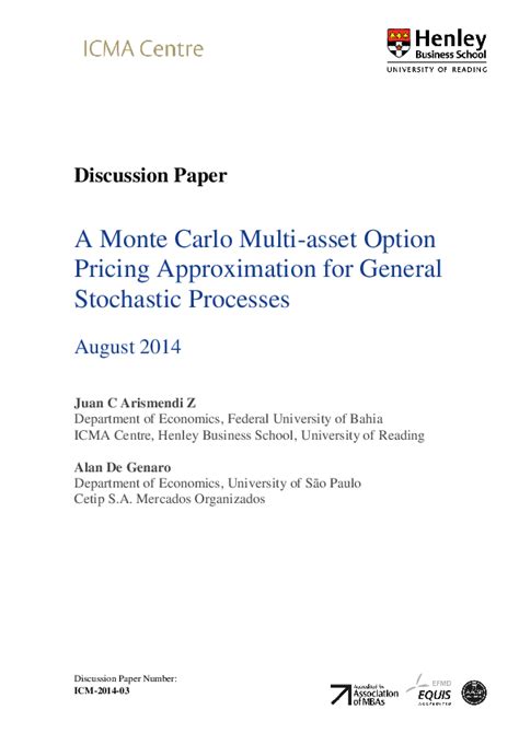 Pdf A Monte Carlo Multi Asset Option Pricing Approximation For General Stochastic Processes
