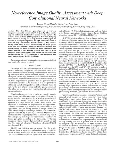 pdf no reference image quality assessment with deep convolutional