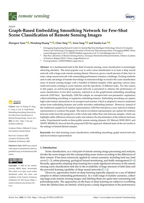 Pdf Graph Based Embedding Smoothing Network For Few Shot Scene Classification Of Remote