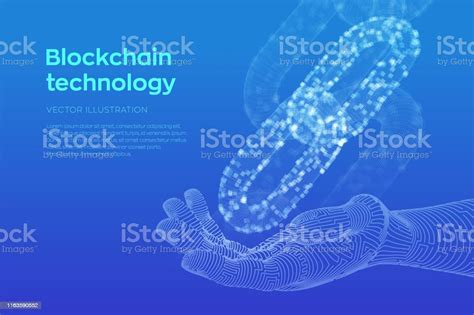 블록 체인 암호화 통화 블록 체인 개념 로봇 손에 디지털 블록이있는 3d 와이어 프레임 체인 편집 가능한 암호 화폐 템플릿 스톡 벡터 일러스트레이션입니다 0명에 대한 스톡