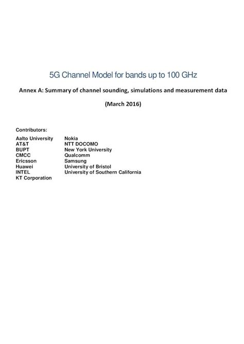PDF 5G Channel Model For Bands Up To 100 GHz5gworkshops Com Annex For 5G Channel Model For