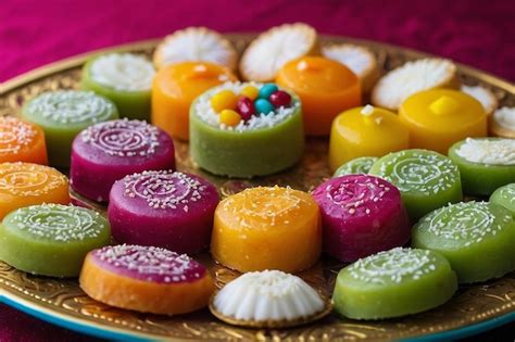 Bal Mithai Sweets On A Colorful Platter Premium Ai Generated Image