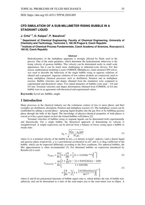 Pdf Cfd Simulation Of A Sub Millimeter Rising Bubble In A Stagnant Liquid