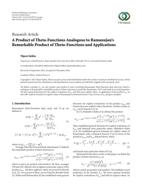 Pdf A Product Of Theta Functions Analogous To Ramanujansremarkable