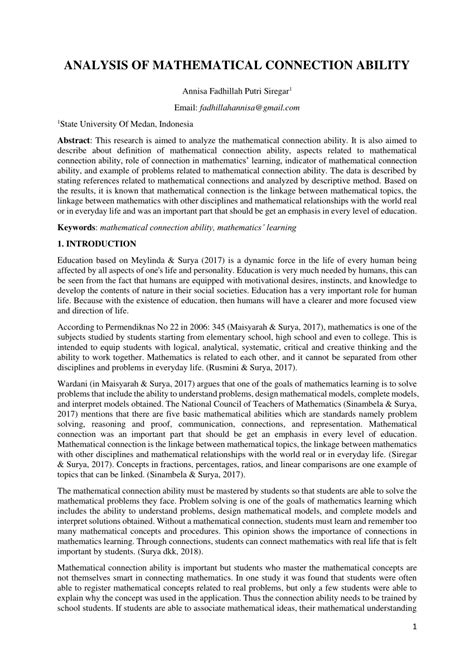 Pdf Analysis Of Mathematical Connection Ability
