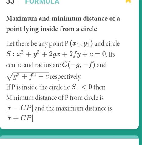 FURMULA Maximum And Minimum Distance Of A Point Lying Inside From A Circle Let There Be Any
