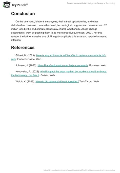 Recent Issues Artificial Intelligence Causing In Accounting 321 Words Essay Example